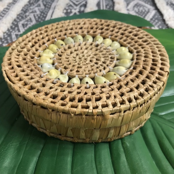 Accents | Round Woven Cowrie Shell Basket With Lid | Poshmark